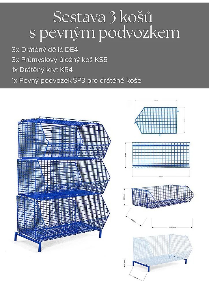 FEROPLAST spol. s.r.o Průmyslový úložný koš KS5, kompletní set 3 košů na pevných nohách