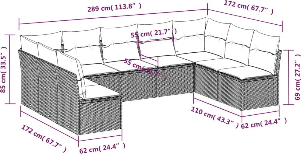 9dílná zahradní sedací souprava s poduškami béžová polyratan 3249908