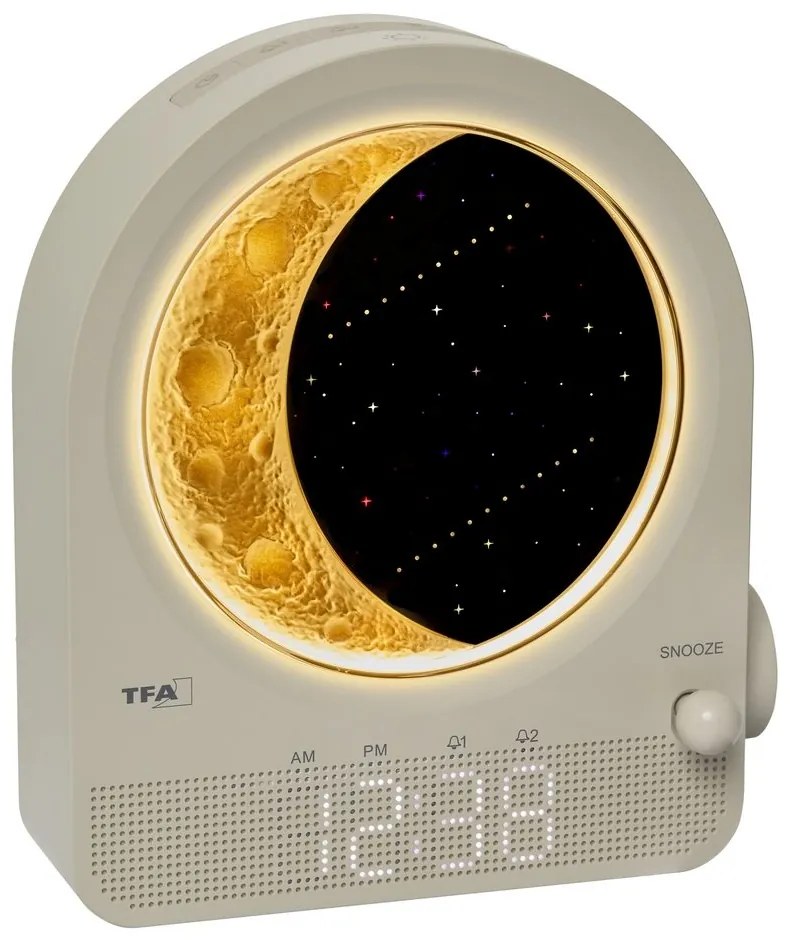 TFA 60.2053.15 - světelný budík měsíc a meteory s melodickým buzením a mnoha dalšími funkcemi