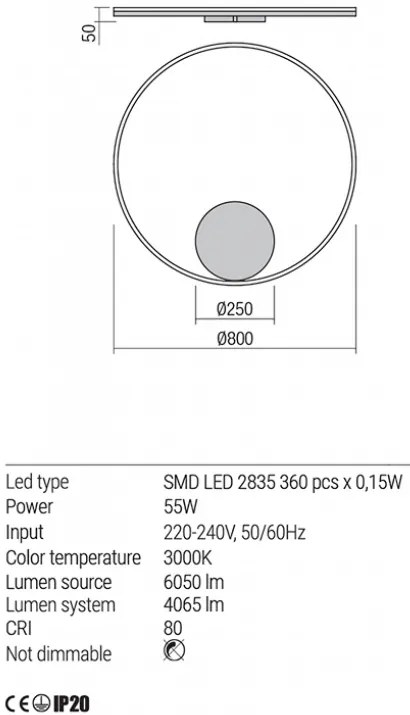 Redo Nástěnné/stropní LED svítidlo ORBIT ø 80 cm, 3000K Barva: Bílá, Stmívání, řízení: DALI
