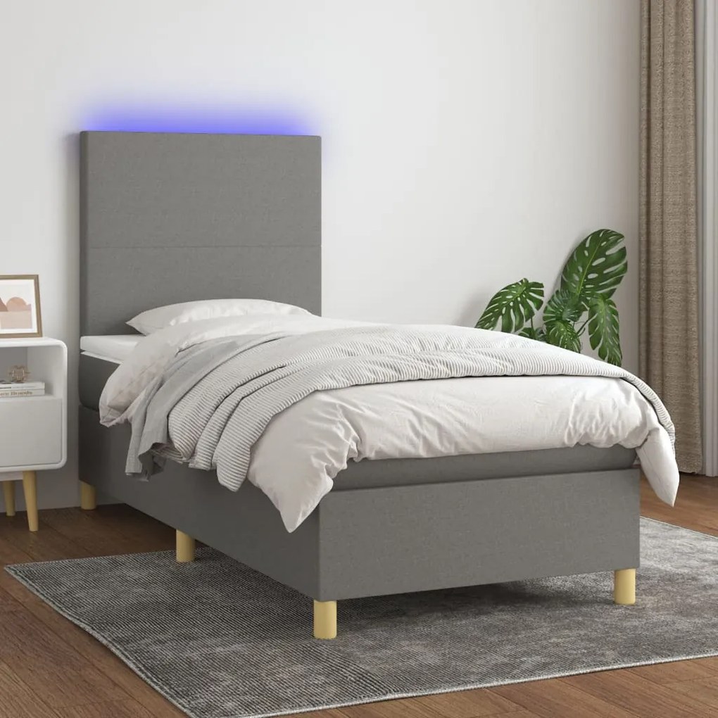 Box spring postel s matrací a LED tmavě šedá 80 x 200 cm textil