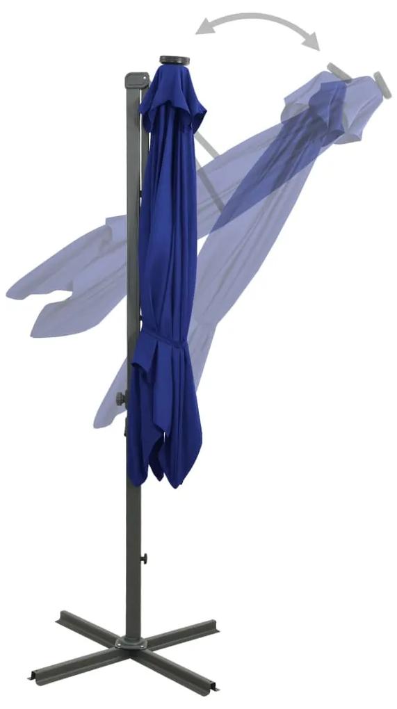 vidaXL Konzolový slunečník s tyčí a LED světly azurový 300 cm
