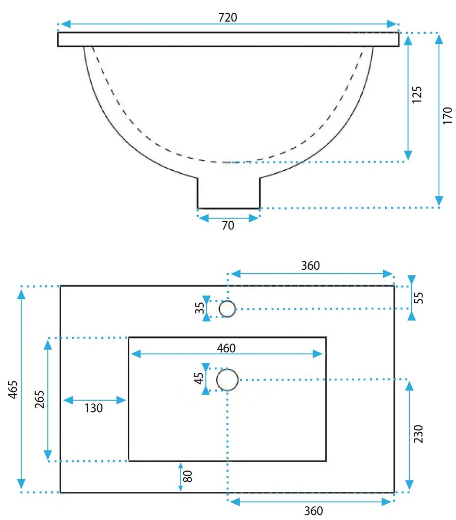 Zápustné keramické umyvadlo REA DAFNE 71,5x46,5 cm bílé