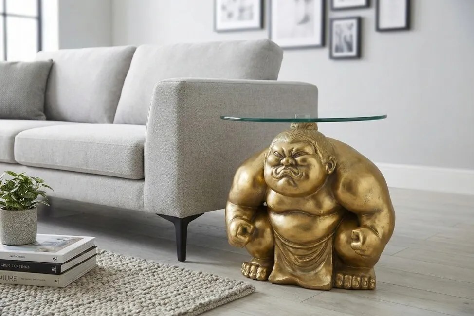 Designový odkládací stolek Zlatý Yokozuna 32cm – Socha a nábytek v jednom