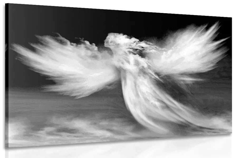 Obraz podoba anděla v oblacích v černobílém provedení - 120x80