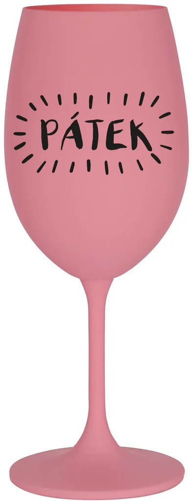 PÁTEK - růžová sklenice na víno 350 ml