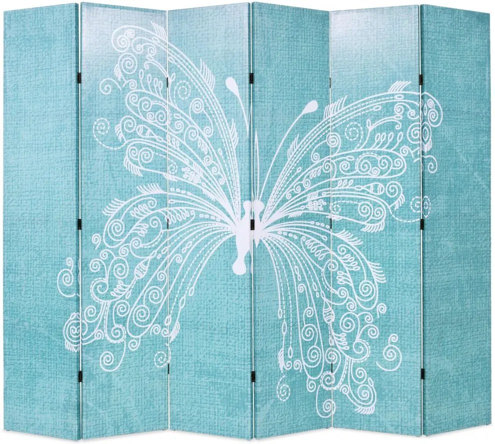 Skládací paraván 228 x 170 cm motiv motýla modrý