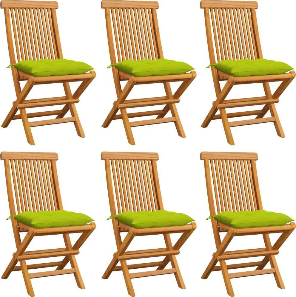 vidaXL Zahradní židle s mi poduškami 6 ks masivní teak [3065605] Barva: Jasně zelená