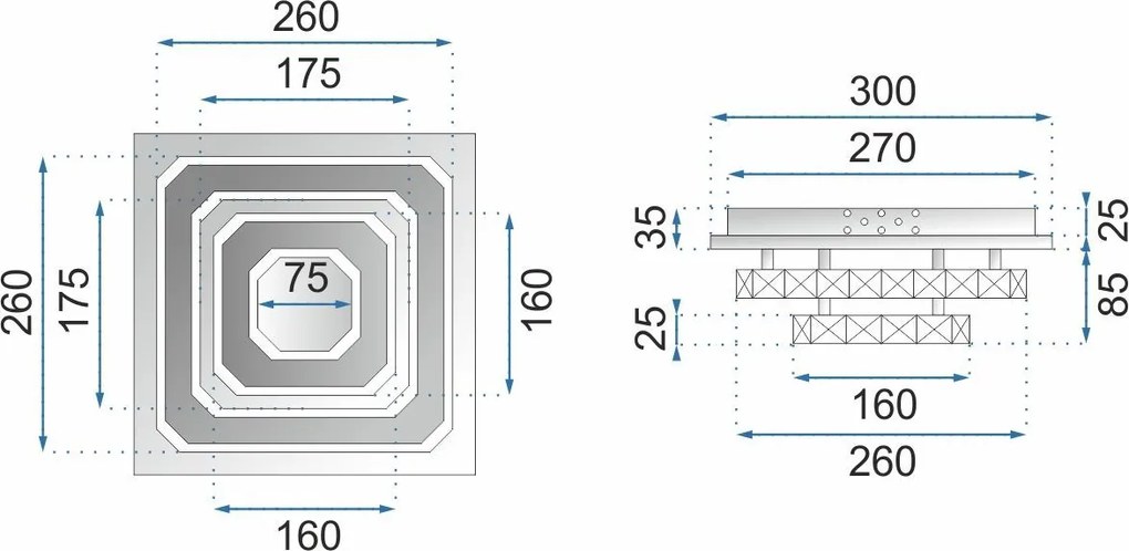 Toolight, LED 24W krystalová stropní lampa čtvercová APP410-C, chromová-zlatá, OSW-65008