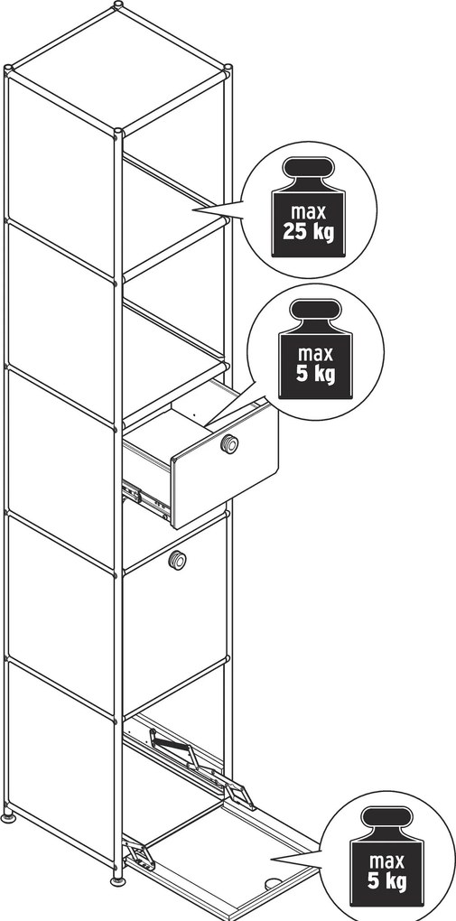 Tchibo - Kovový regál »Cn3« se 2 výklopnými dvířky a 2 zásuvkami, bílá