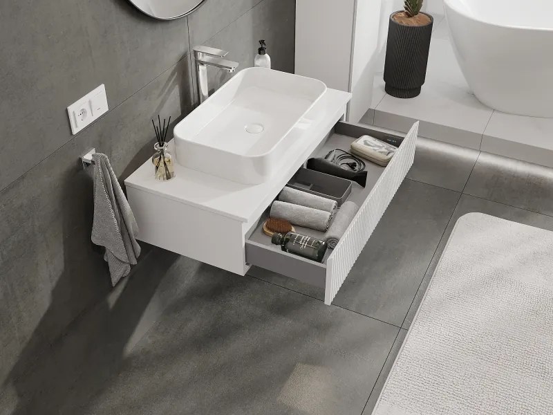Mexen Rivel, koupelnová skříňka 90 cm, 1 zásuvka, drážkovaná, bílá matná, 91A20-09023-1-BF01