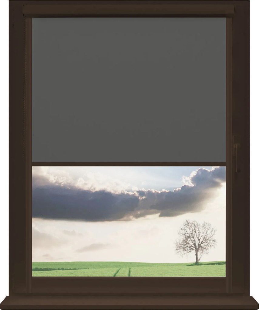 Dekodum Zatemňovací roleta v hnědé kazetě, barva látky Graphite Šířka (cm): 76, Výška (cm): Standardní (do 150 cm), Strana mechanismu: Práva