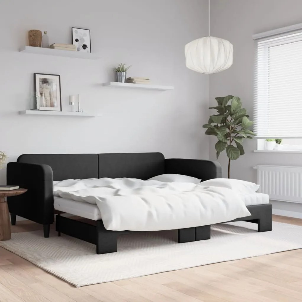 Válenda s přistýlkou a matracemi černá 100 x 200 cm textil 3196841