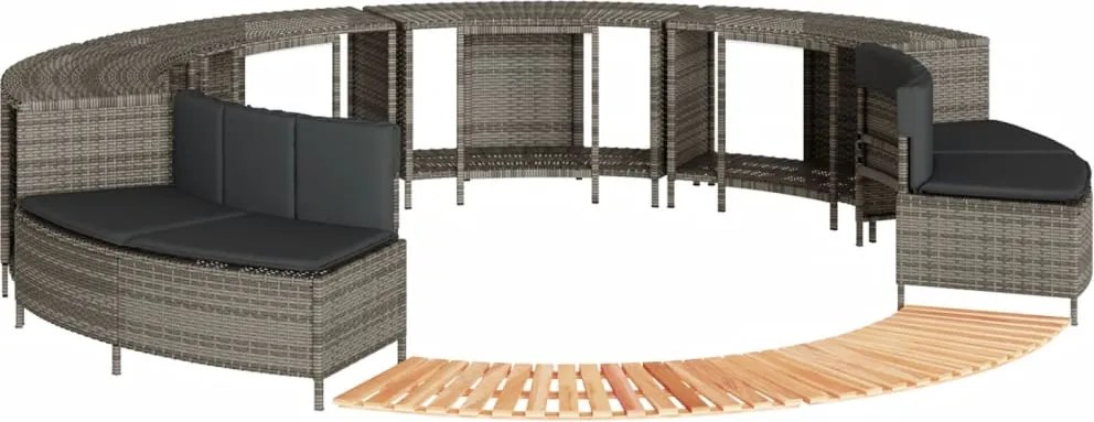 Obruba k vířivce šedá polyratan a masivní akáciové dřevo