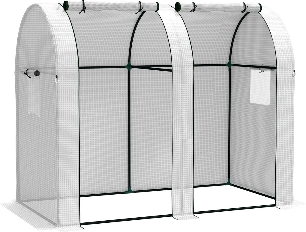 Zahradní skleník Outsunny 1,8 m² pro rajčata, rozměry 1,85D x 0,9Š x 1,5V m, 2 posuvné zipové dveře, 4 rolovací okna, ocel, PE, vysoká hustota 135 g/m