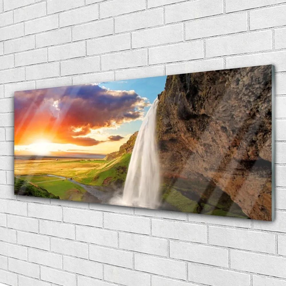 akrylový obraz Vodopád Slunce Krajina 125x50 cm