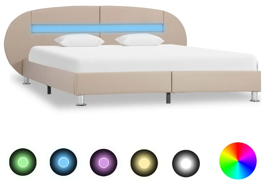 285446 vidaXL Rám postele s LED světlem cappuccino umělá kůže 120 x 200 cm