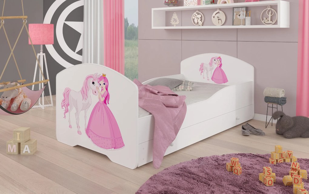 ADRK Furniture Postel s matrací a zásuvkou PEPE PRINCESS AND HORSE 140x70