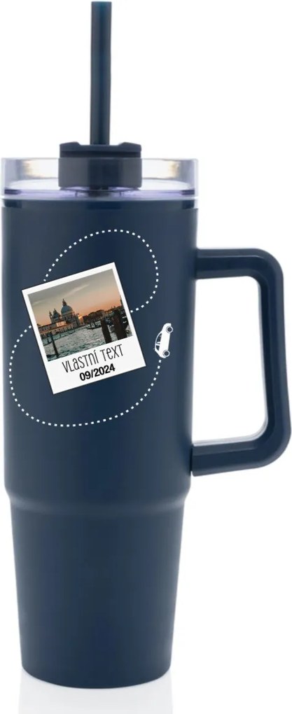 Personalizovaná cestovní termoska s průhledným víčkem s fotkou a cestovatelským motivem