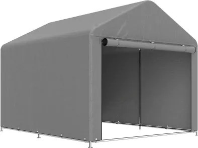 Outsunny zahradní kůlna 2x2,4 m, vodotěsná, rolovací dveře a kovová konstrukce, světle šedá