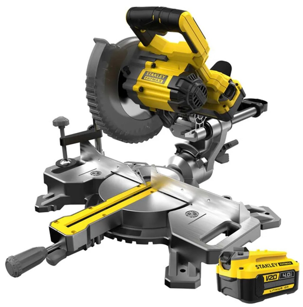 Stanley - 18V AKU pokosová pila 190 mm, s pojezdem, 1x aku 4,0 Ah Li-ion, nabíječka SFMCS701M1-QW