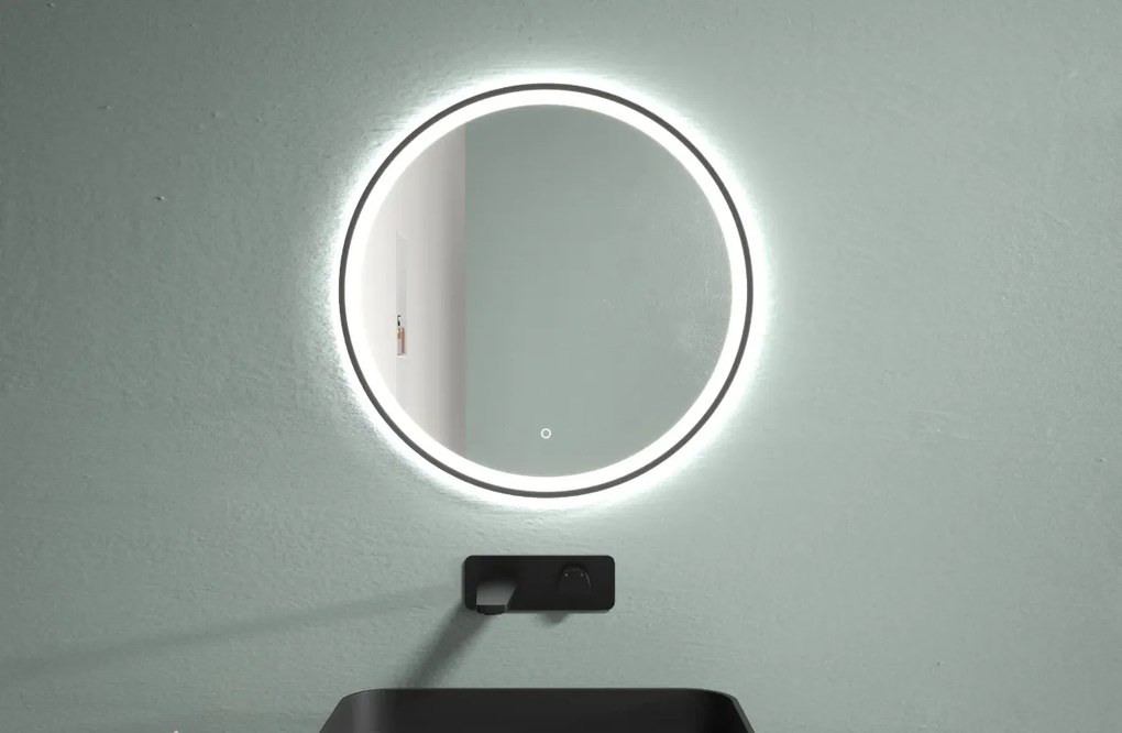 CERANO - Koupelnové LED zrcadlo Vito, kovový rám - černá matná - Ø 60 cm