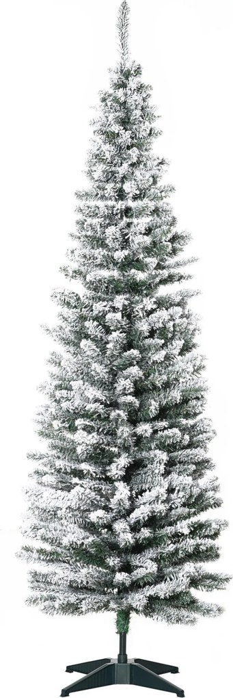 HOMCOM Umělý vánoční strom, 210 cm, zasněžené PVC větve, skládací, kovový stojan, zelená/bílá