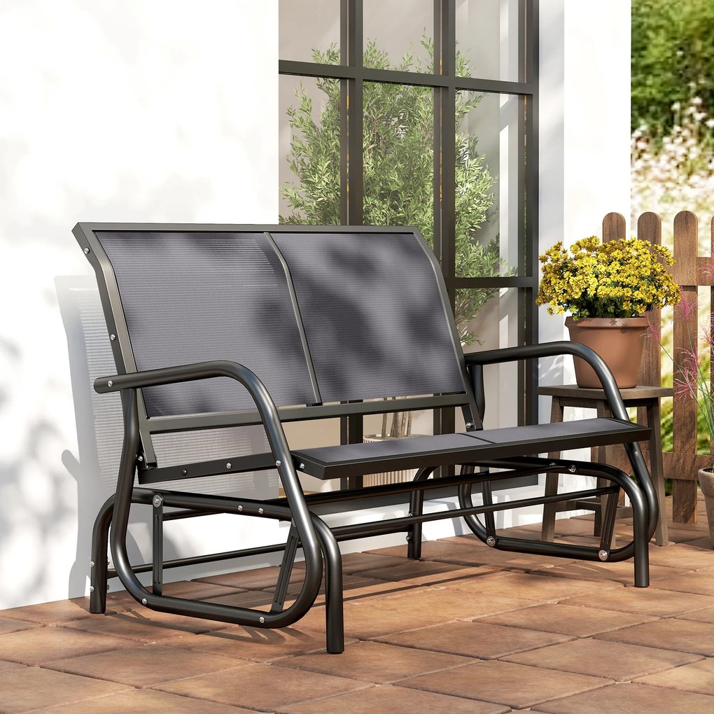 Outsunny Zahradní Houpací Lavice pro 2 Osoby s Houpacím Mechanismem, Vyrobená z Kovové Konstrukce, Nosnost až 200 kg, Zahradní Nábytek pro Zahradu, T…