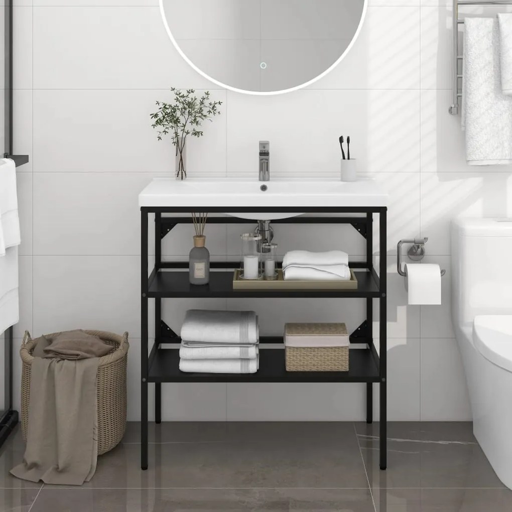 Koupelnový regál pod umyvadlo černý 79 x 38 x 83 cm železo 338489