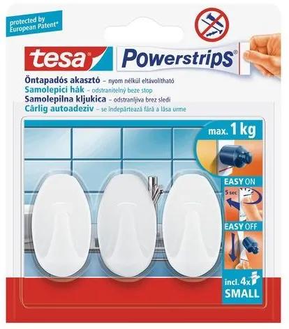 TESA Powerstrips háček oválný malý bílý plast, nosnost 1kg 57533-00101-01