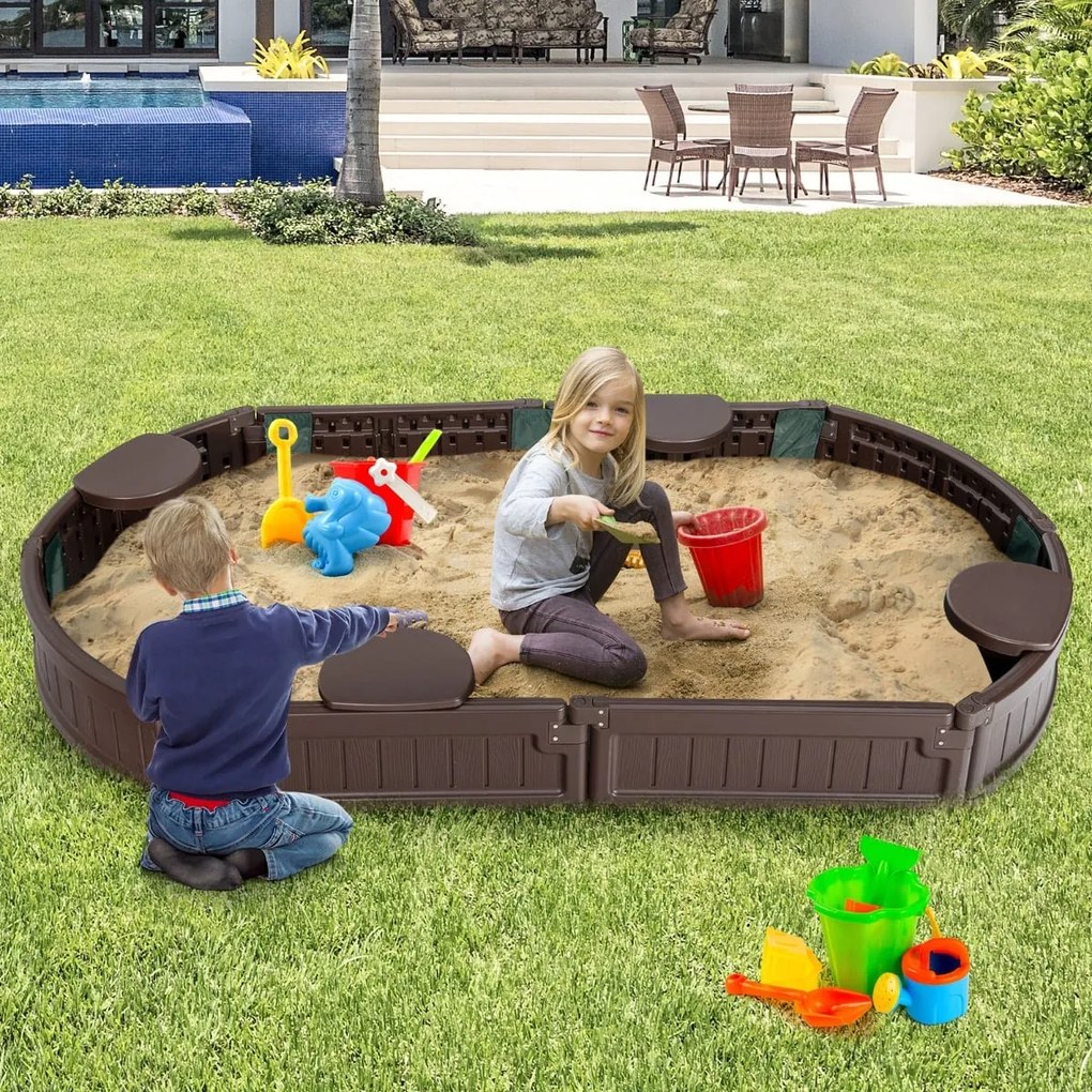 Costway Pískoviště Sandbox s voděodolným krytem – 183 × 105 × 21 cm, hnědý