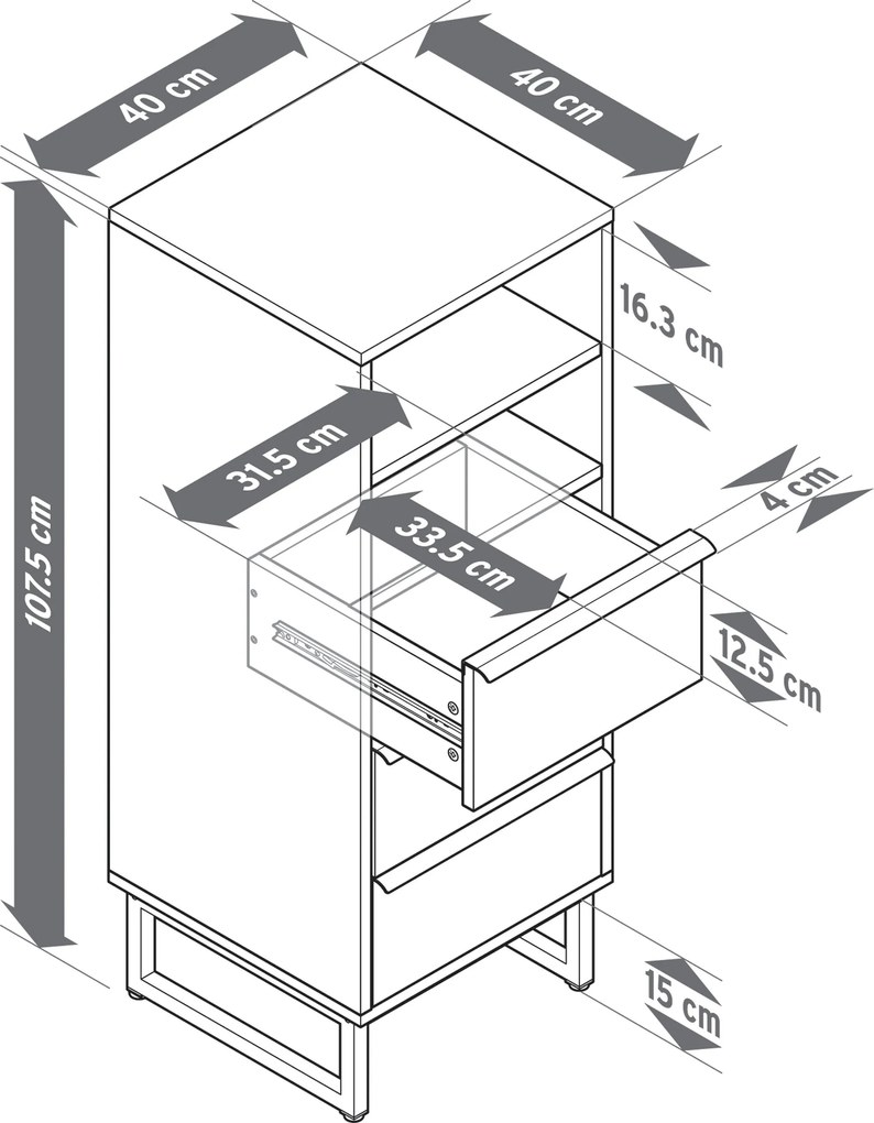 Tchibo - Zásuvkový regál »Leeg« se 3 zásuvkami - barva: šedá