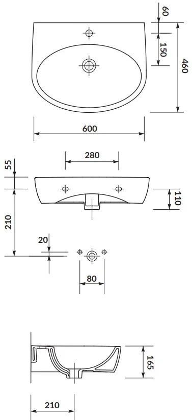 Cersanit Parva, závěsné umyvadlo 60x46 cm, bílá, K27-031