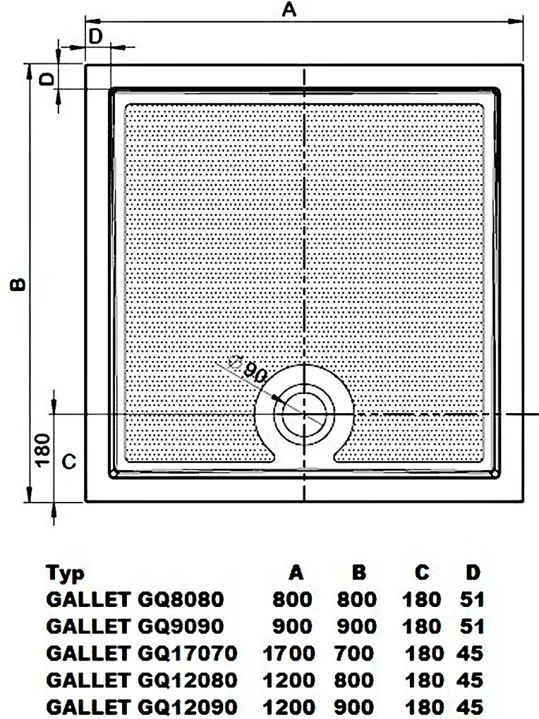 Gelco Gelco, GALLET sprchová vanička z litého mramoru, čtverec 90x90cm, GQ9090