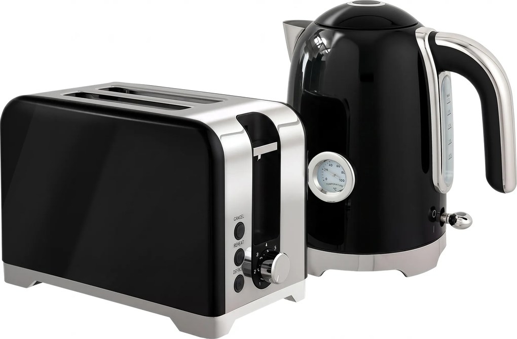 HOMCOM Sada konvice a toustovače s teploměrem, 1,7 l, 2200 W konvice, dvouštěrbinový toustovač se 7 stupni opečení