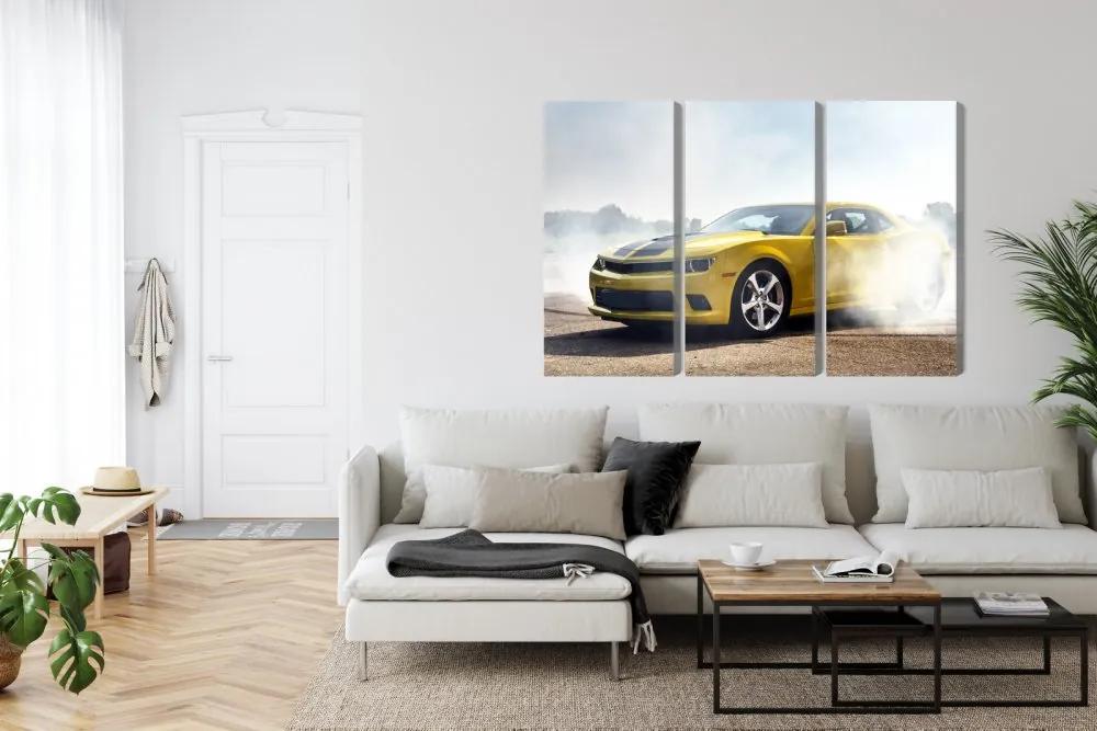 Vícedílný obraz 3D Driftující Žluté Auto Nedostatek Nedostatek Přírodní plátno 60x40