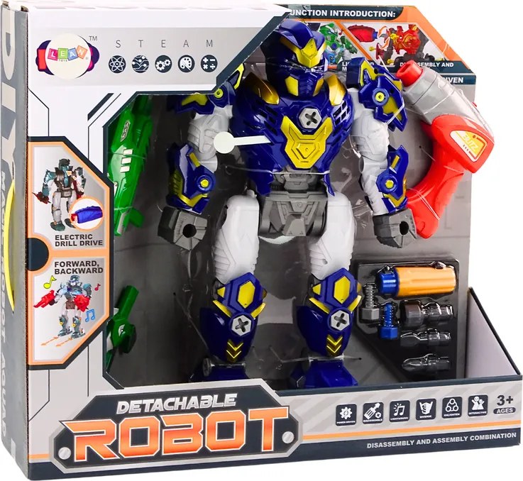 LEAN Toys Robot na šroubování, zbraň, vrtačka, šroubovák, světla, zvuk, tmavě modrý