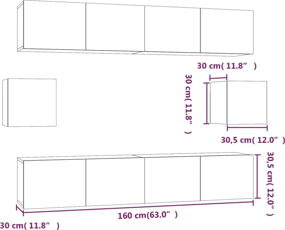 vidaXL 6dílný set TV skříněk kompozitní dřevo [3114361] Barva: Bílá