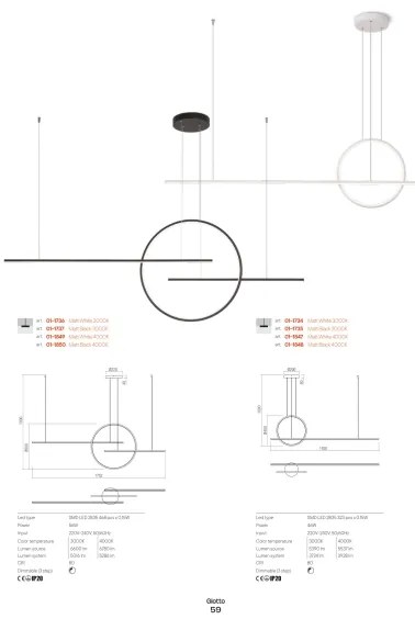 Redo 01-1734 - LED Stmívatelný lustr na lanku GIOTTO LED/46W/230V bílá