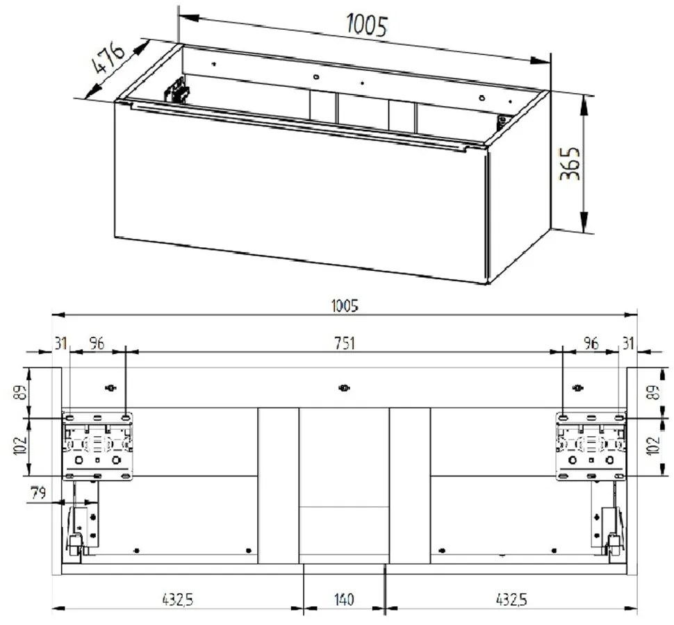 Mereo Mereo, Mailo, koupelnová skříňka s keramickým umyvadlem 101 cm, chrom madlo, CN527