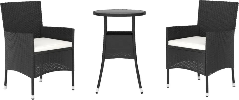 3dílný zahradní bistro set s poduškami černý polyratan 3187414