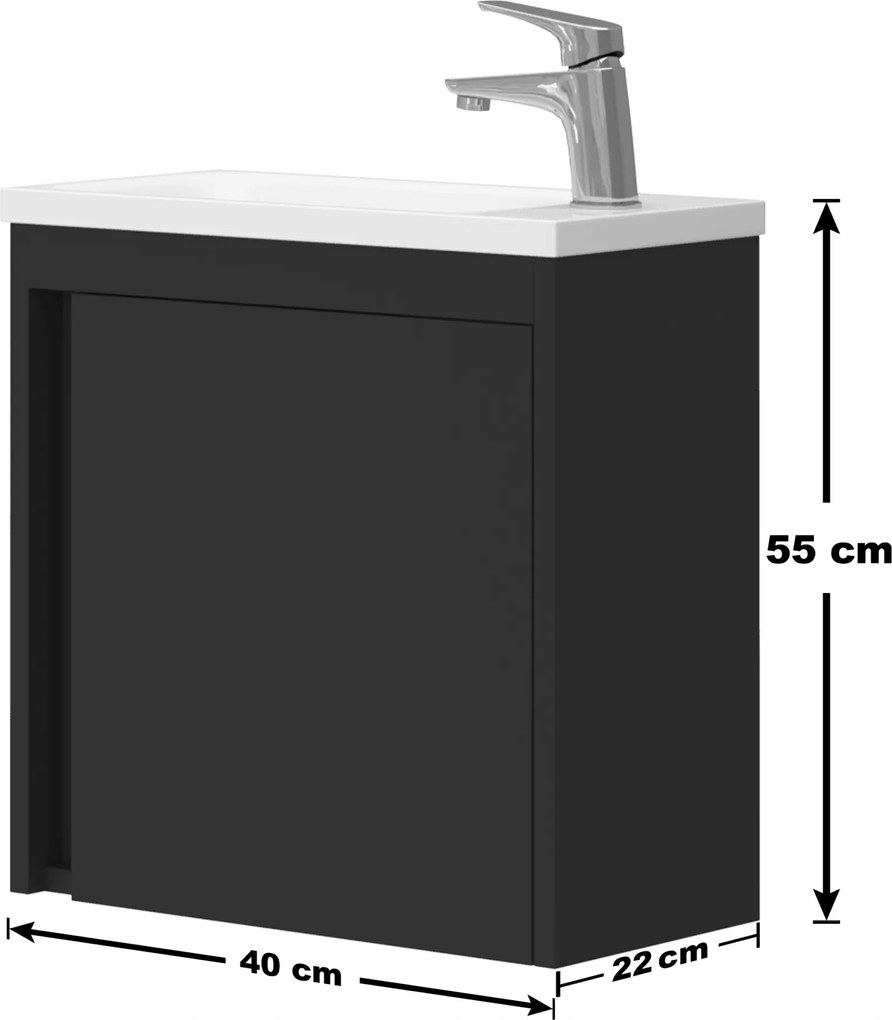Závěsná skříňka s umyvadlem 40 cm, černá, polomatná Omeble