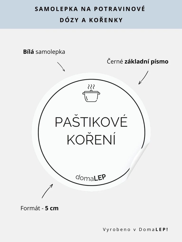 Samolepka na kořenky PAŠTIKOVÉ KOŘENÍ bílá 5 cm základní písmo