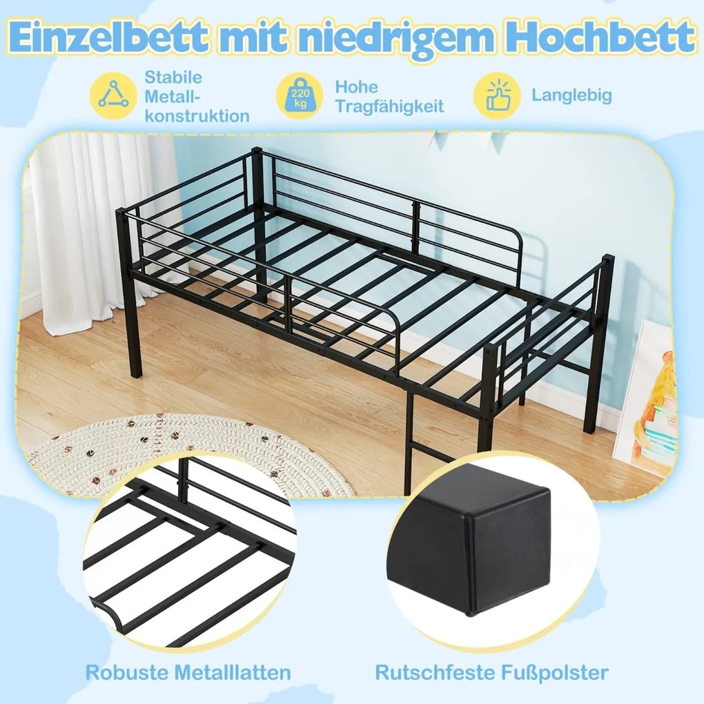 Costway Nízký podkrovní rám postele vyrobený z kovu