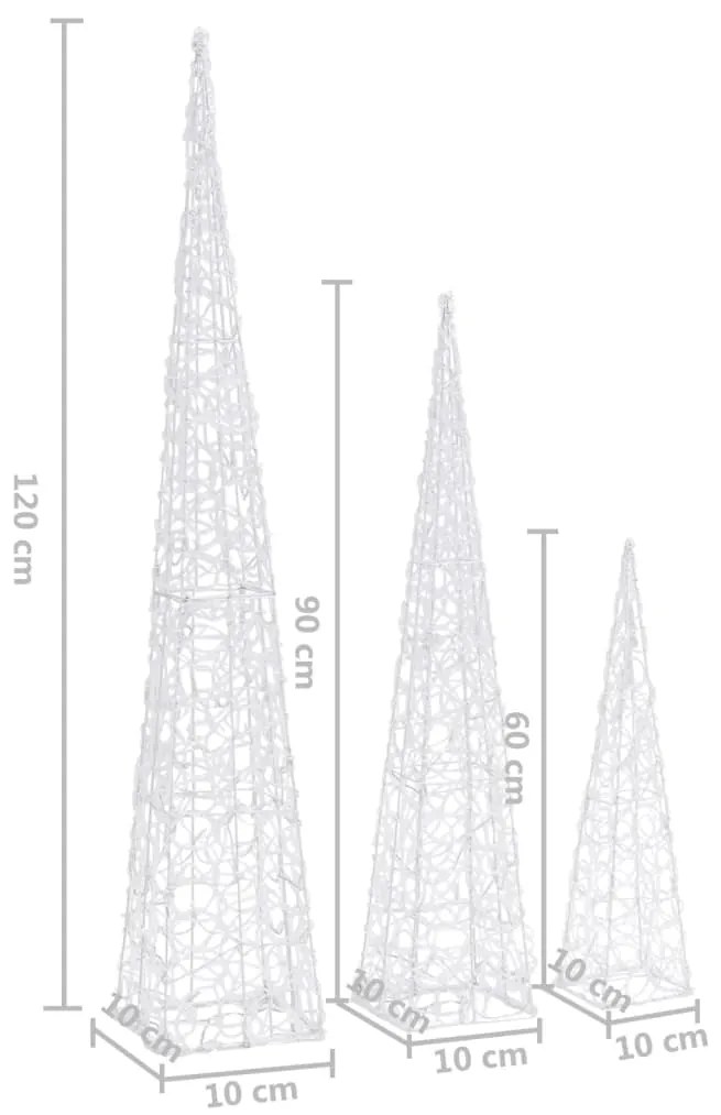 vidaXL Marketos Sada akrylových světelných LED kuželů studená bílá 60/90/120 cm