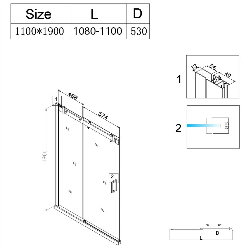 BPS-koupelny Posuvné sprchové dveře HYD-PD03 110 černá/transparent pro instalaci do niky