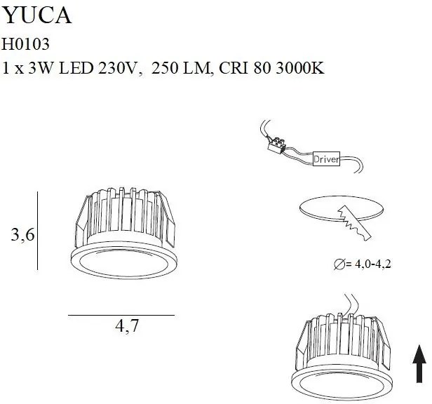 Maxlight H0103 YUCA Zápustné svítidlo 3W, černé