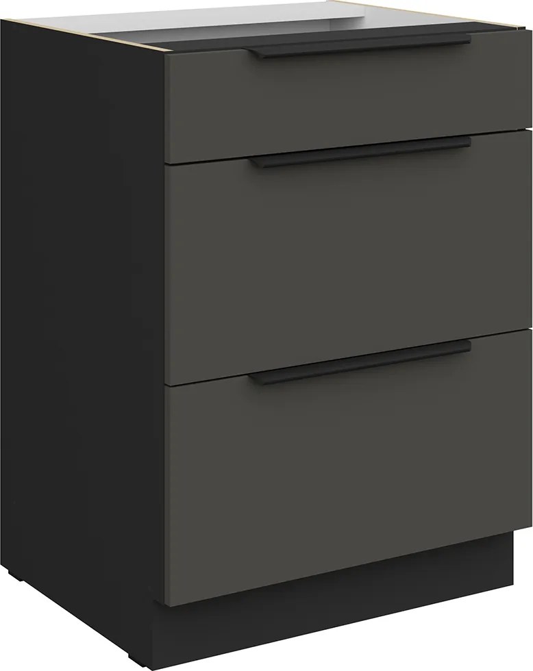 ARIA pe | dolní skříňka 60 D 3S zásuvková | 60 cm | PREMIUM BOX | černá/šedá grafit