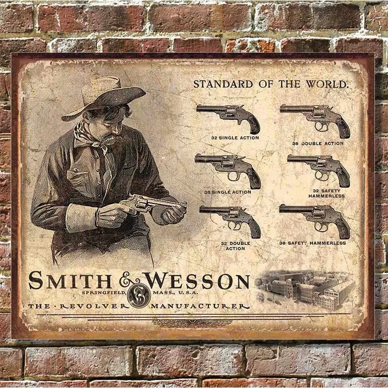 Plechová cedule Smith &amp; Wesson Revolver Manufacturer 40 cm x 32 cm