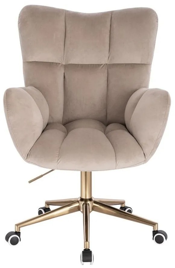 LuxuryForm DESIGN Otočné křeslo AURORA VELUR na zlaté podstavě s kolečky - latte